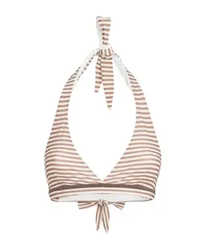 Brunello Cucinelli Striped Techno Jersey Bikini Top With Precious Trim - White