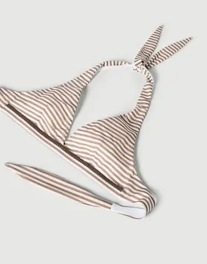 Brunello Cucinelli Striped Techno Jersey Bikini Top With Precious Trim