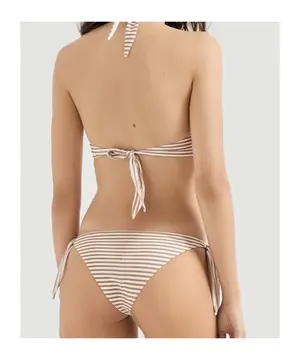 Brunello Cucinelli Striped Techno Jersey Bikini Top With Precious Trim
