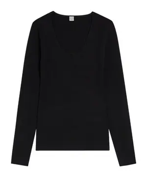 TOTEME Scoop Neck Stretch-wool Long Sleeve Top - Black