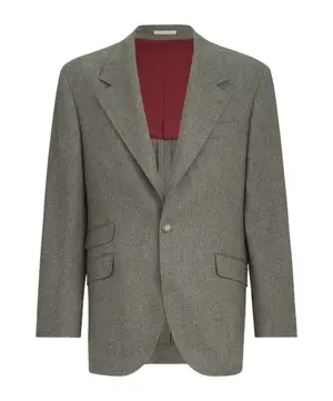 Brunello Cucinelli Virgin Wool Flannel Cavallo Tailor Blazer With Metal Buttons - Military
