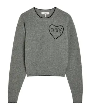 Chloé Logo Embroidered Wool And Cashmere-blend Jumper - Gray