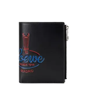 Loewe Slim Compact Wallet In Shiny Calfskin - Black