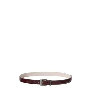 Brunello Cucinelli Lizard-effect Calfskin Belt With Shiny Loop - Wine Red