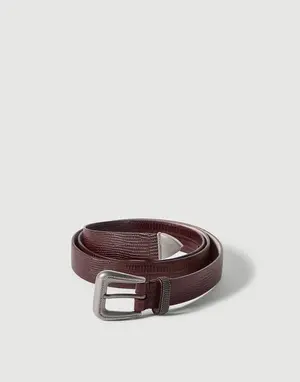 Brunello Cucinelli Lizard-effect Calfskin Belt With Shiny Loop