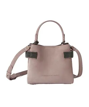 Brunello Cucinelli Essence Small Top-handle Bag In Suede With Precious Bands - Pink