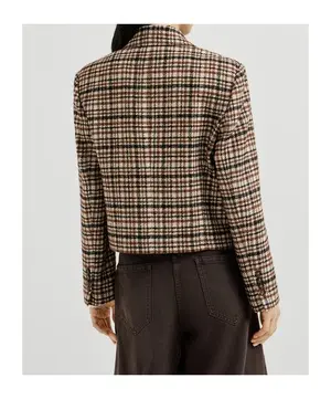 Brunello Cucinelli Comfort Checked Wool And Alpaca Blazer With Monili