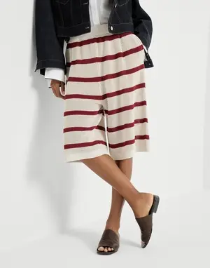 Brunello Cucinelli Striped Knit Bermuda Shorts - White