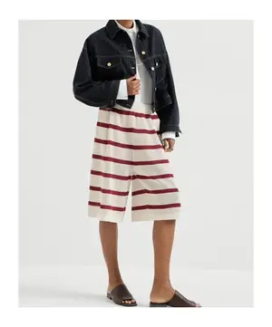 Brunello Cucinelli Striped Knit Bermuda Shorts - White