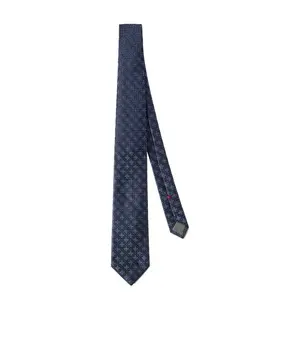 Brunello Cucinelli Silk Tie With Geometric Floral Pattern - Navy Blue