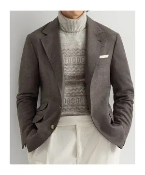Brunello Cucinelli Mouliné Virgin Wool Twill Deconstructed Cavallo Blazer