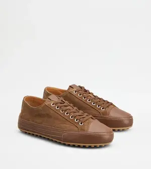 TOD'S Suede Calfskin Round Toe Lace-up Sneakers With Rubber Sole