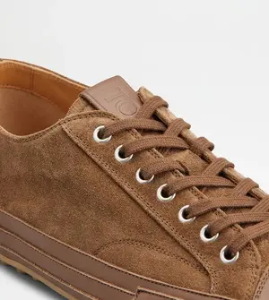 TOD'S Suede Calfskin Round Toe Lace-up Sneakers With Rubber Sole