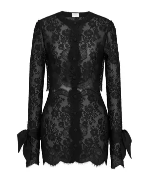 Saint Laurent Long Sleeve Lace Dress