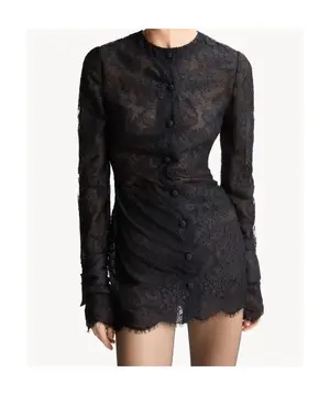 Saint Laurent Long Sleeve Lace Dress