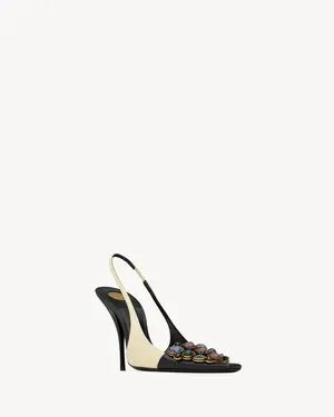 Saint Laurent Iceland Slingback Pumps In Smooth Leather And Crystals