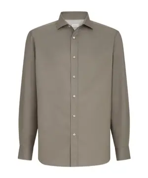 Brunello Cucinelli Garment-dyed Twill Shirt With Spread Collar