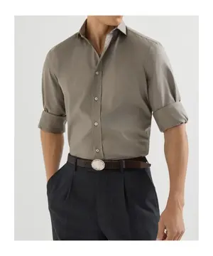 Brunello Cucinelli Garment-dyed Twill Shirt With Spread Collar