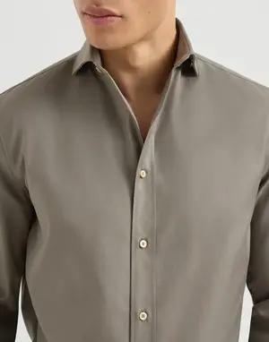 Brunello Cucinelli Garment-dyed Twill Shirt With Spread Collar
