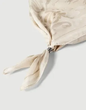 Brunello Cucinelli Silk Satin Mediterranea Scarf With Ring - White