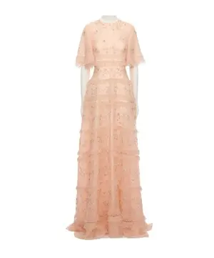 Valentino Garavani Round Neck Short Sleeve Lace Dress