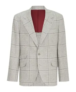 Brunello Cucinelli Silk, Wool And Cashmere Prince-of-wales Flannel Deconstructed Cavallo Blazer With Metal Buttons - Grey
