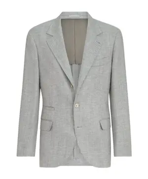 Brunello Cucinelli Wool, Alpaca And Silk Chevron Deconstructed Blazer - Sky-blue