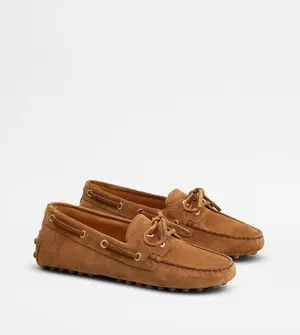 TOD'S Gommino Suede Loafers With Loop Laces - Brown