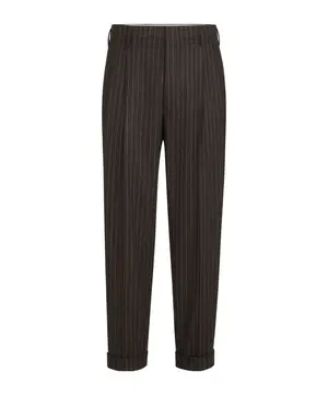 Brunello Cucinelli Virgin Wool And Cashmere Chalk Stripe Trousers With Double Pleats - Brown