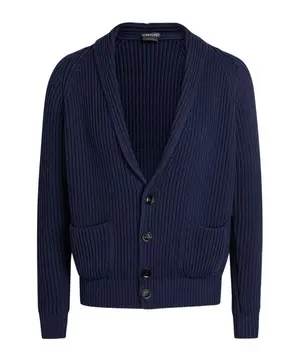 TOM FORD Shawl-collar Ribbed Cotton And Silk-blend Cardigan - Black
