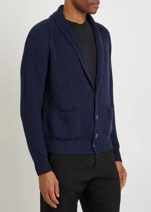 TOM FORD Shawl-collar Ribbed Cotton And Silk-blend Cardigan