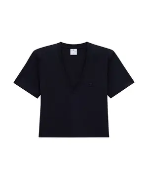 COURREGES Cropped V-neck T-shirt With Ac Logo
