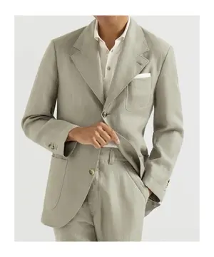 Brunello Cucinelli Linen Micro Chevron Unlined Blazer