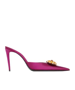 Saint Laurent Cosmo Mules In Satin Crepe And Crystals - Crushed Plum