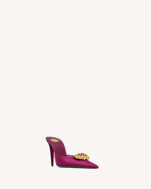 Saint Laurent Cosmo Mules In Satin Crepe And Crystals - Crushed Plum