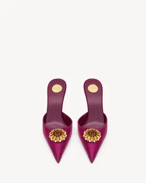 Saint Laurent Cosmo Mules In Satin Crepe And Crystals - Crushed Plum