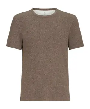 Brunello Cucinelli Denim-effect Ribbed Cotton Jersey Crew Neck T-shirt