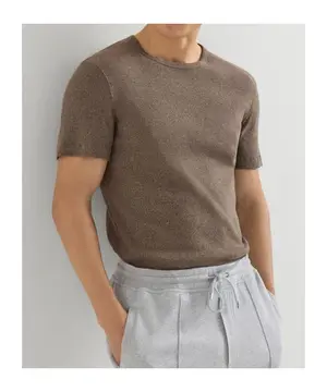 Brunello Cucinelli Denim-effect Ribbed Cotton Jersey Crew Neck T-shirt