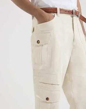 Brunello Cucinelli Peached Cotton Gabardine Cargo Trousers