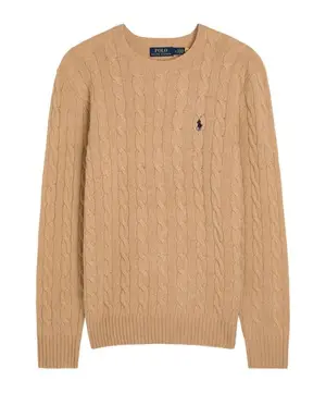 Polo Ralph Lauren Cable Knit Wool-cashmere Blend Sweater With Logo - Nude