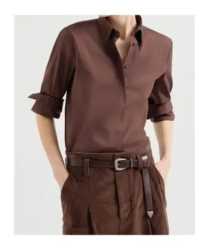 Brunello Cucinelli Stretch Cotton Poplin Shirt With Shiny Collar