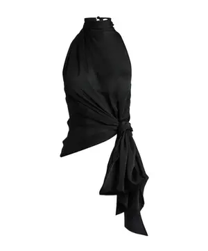 Balmain Silk Charmeuse Halter Top With Tie Detail