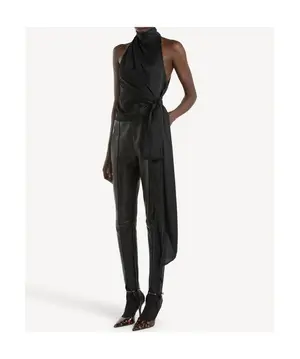 Balmain Silk Charmeuse Halter Top With Tie Detail