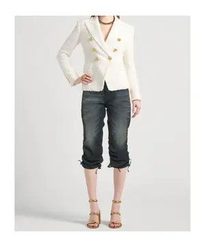 Balenciaga Gathered Denim Bermuda Shorts