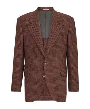 Brunello Cucinelli Cashmere Prince Of Wales Cavallo Tailor Blazer - Red