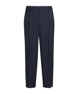 Brunello Cucinelli Virgin-wool Chalk-stripe Trousers With Double Pleats - Navy Blue