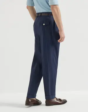 Brunello Cucinelli Virgin-wool Chalk-stripe Trousers With Double Pleats
