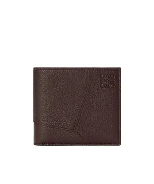Loewe Puzzle Bifold Coin Wallet In Supple Grained Calfskin - Chocolate