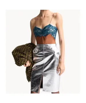 Saint Laurent Pencil Skirt In Metallic Leather