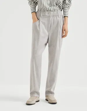 Brunello Cucinelli Wool Flannel Baggy Trousers With Monili - Grey